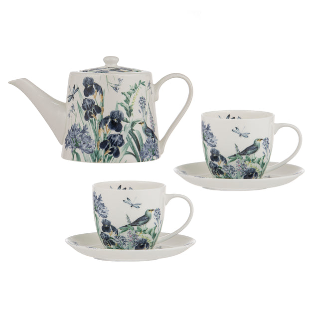Ashdene - Iris Garden White Teapot & 2 Teacup Set - Red Sparrow Tea Company