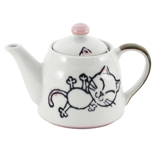 Japanese Teapot - Crayon Cat Pink 450ml - Red Sparrow Tea Company
